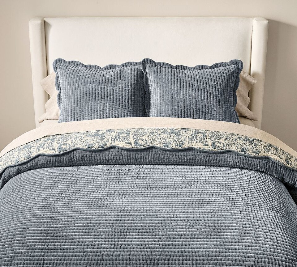 Velvet Scallop Edge Reversible Bedspread | Pottery Barn UK